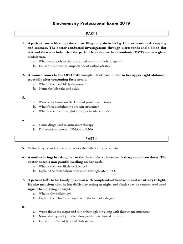 Biochemistry Professional Exam 2019 | PDF