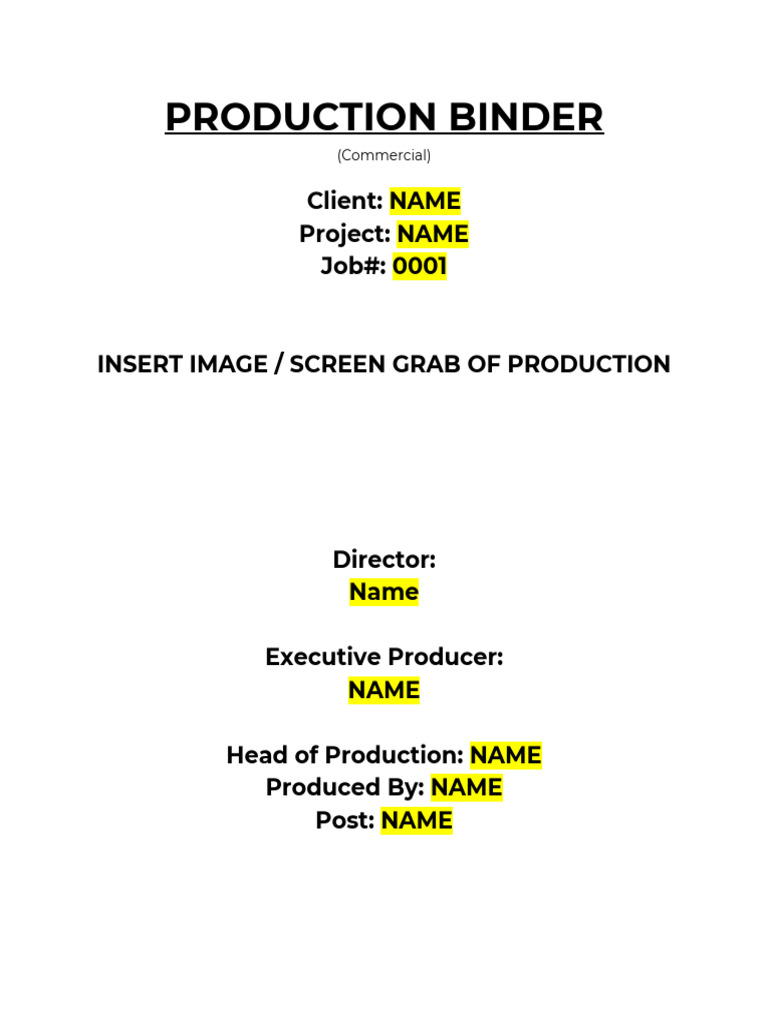 Production Binder Cover Page | PDF