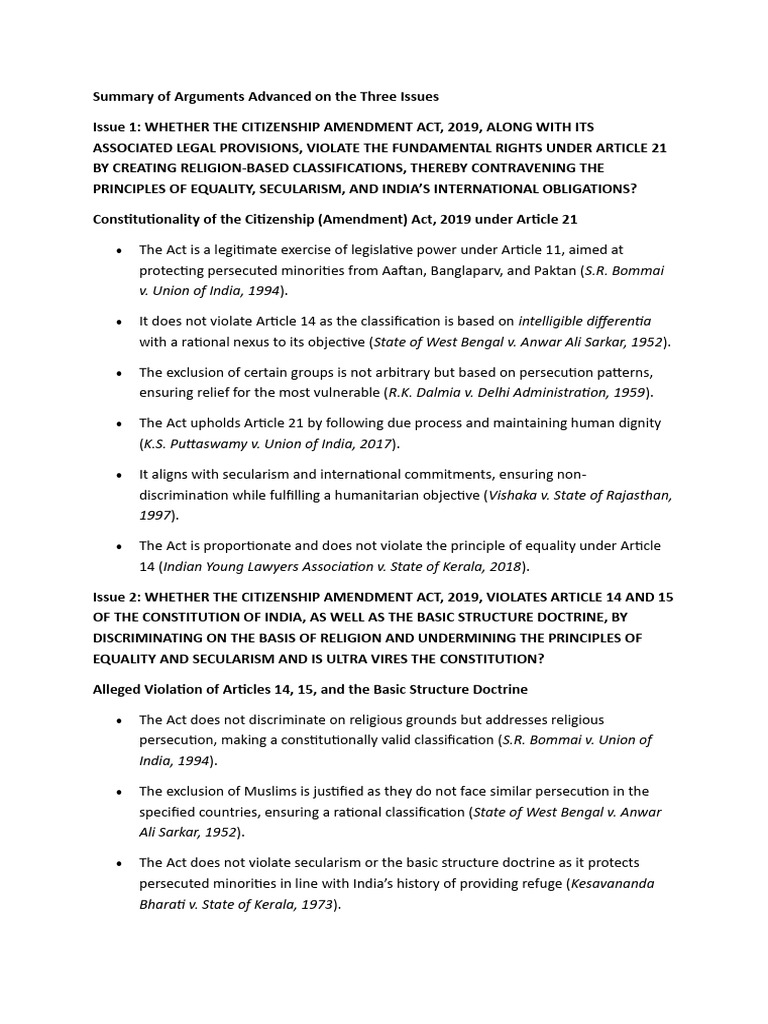 Summary of Arguments Advanced on the Three Issues | PDF | Human Rights ...
