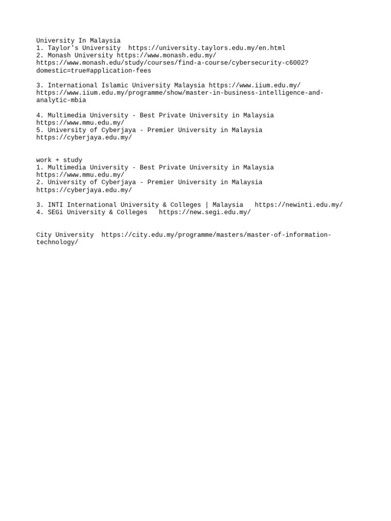 Malaysia University List | PDF