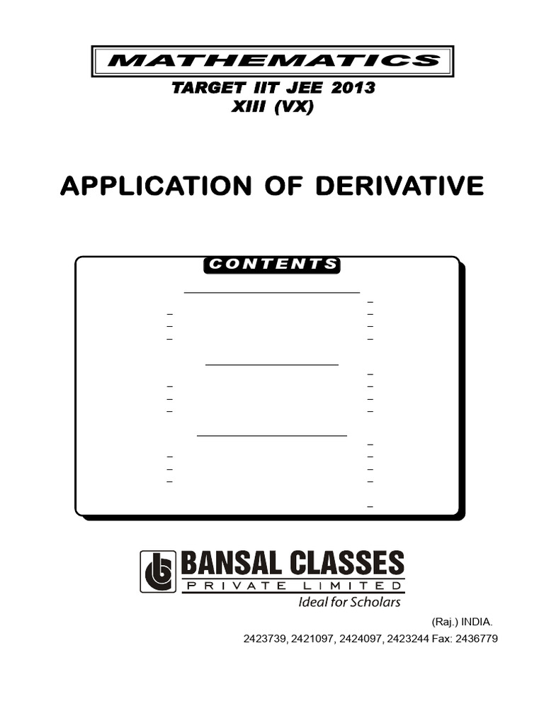 Application of Derivatives for IIT JEE | PDF | Mathematical Objects | Mathematical Relations