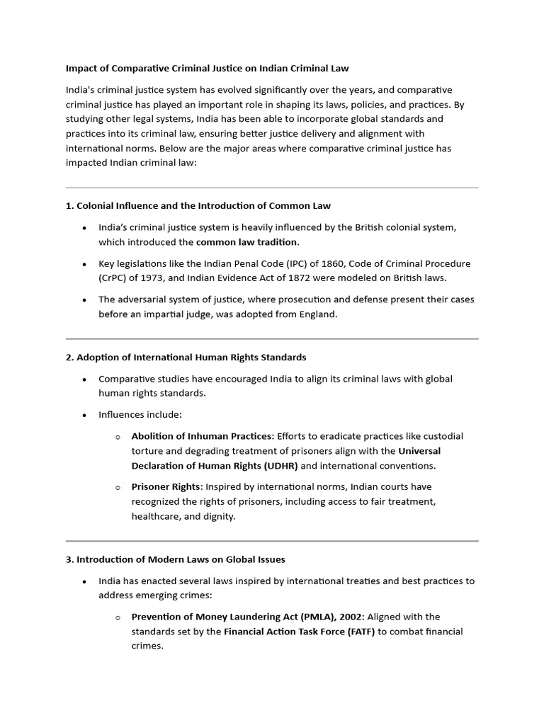 Impact of Comparative Criminal Justice On Indian Criminal Law | PDF ...