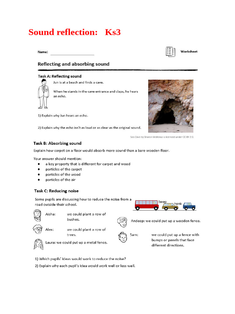 Sound Reflection Worksheet | PDF