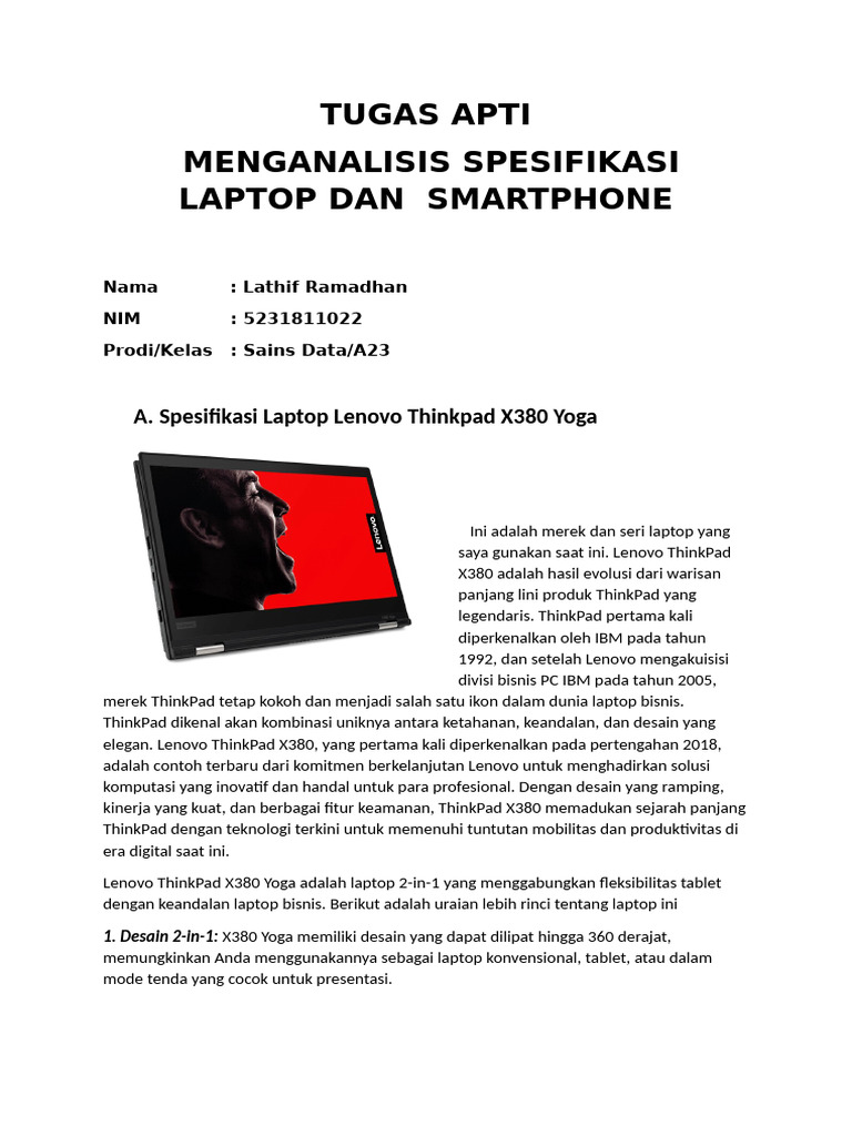 Analisis Spesifikasi Laptop Dan Smartphone (Tugas Matkul Apti) | PDF