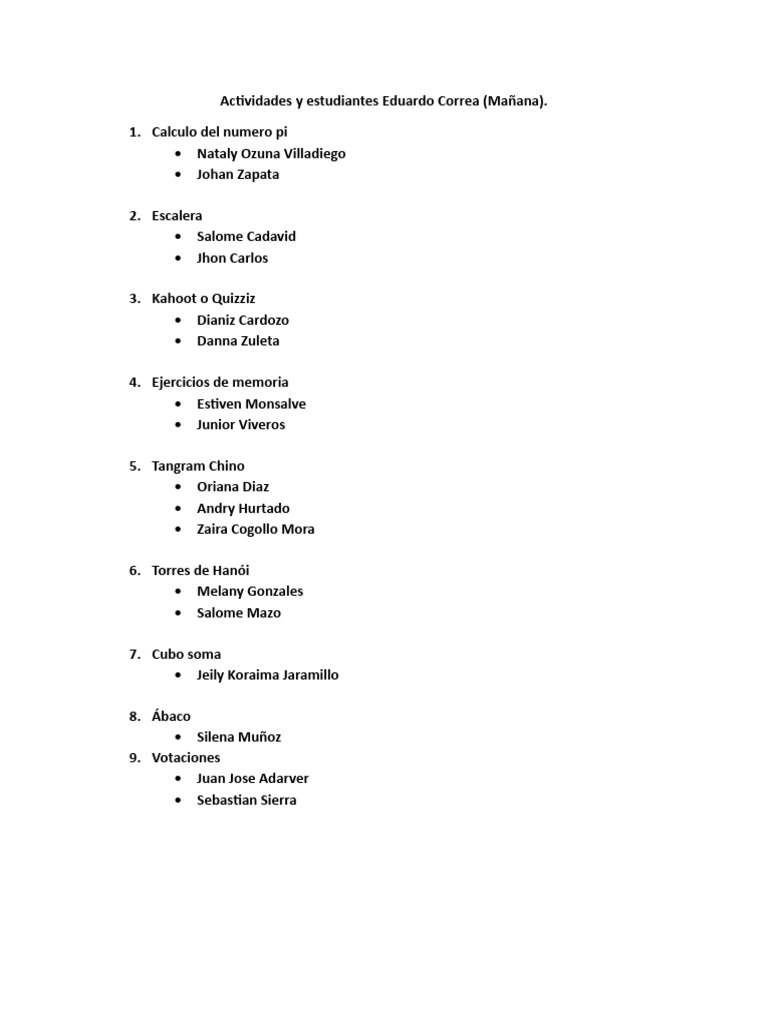 Sede Eduardo Correa Mañana (Actividades y Estudiantes) | PDF
