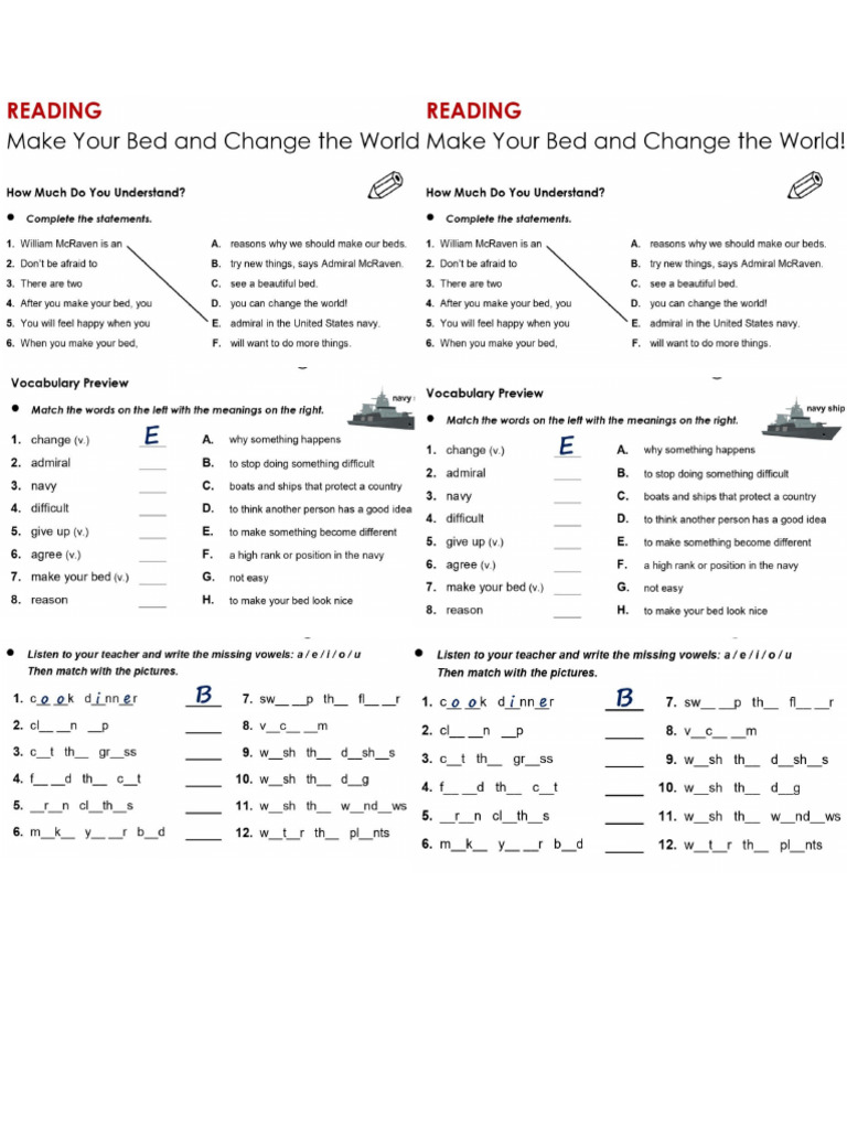Actividad Lectura Make Your Bed | PDF