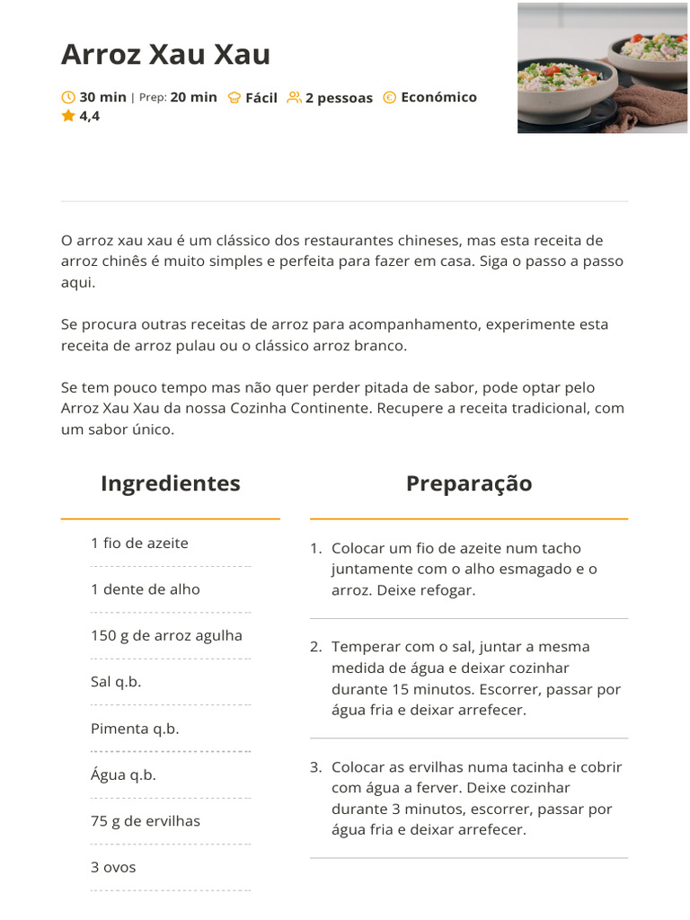 Receita de Arroz Xau Xau Chinês | PDF