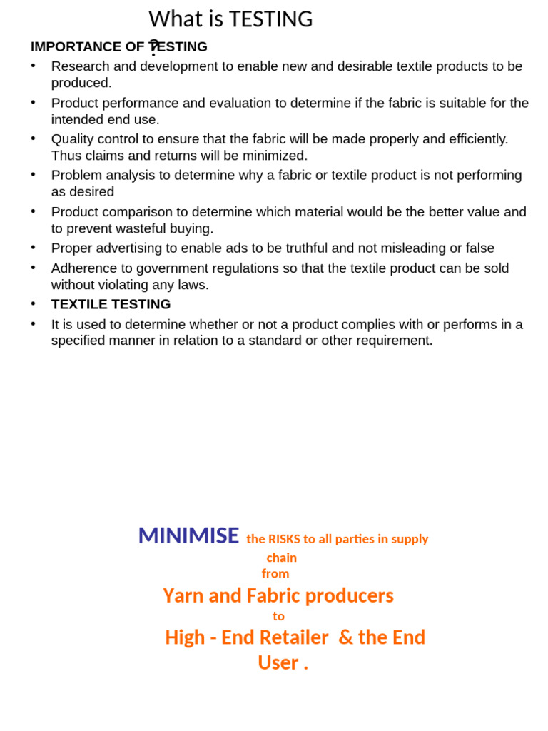 Importance of Textile Testing Standards | PDF | Textiles | Yarn