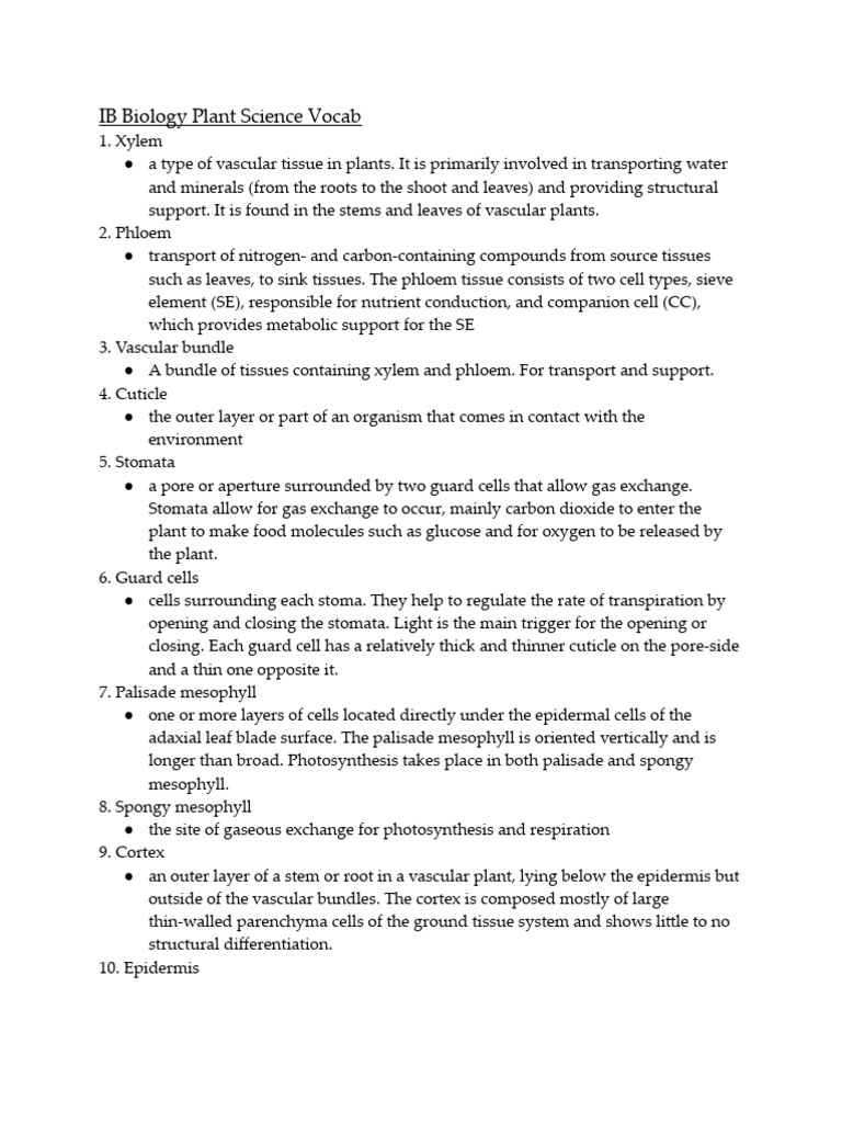 IB Biology Plant Science Terms | PDF | Flowers | Seed