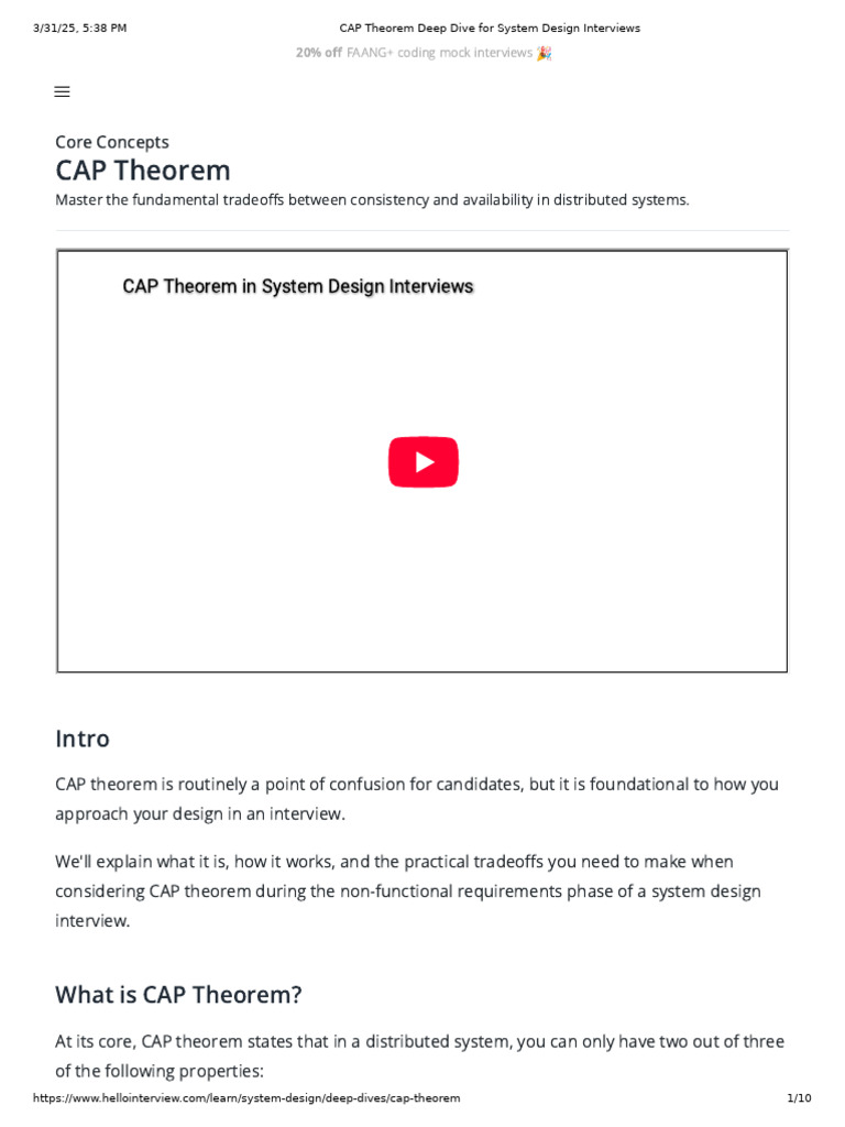 Cap Theorem Deep Dive For System Design Interviews Pdf Replication Computing Scalability