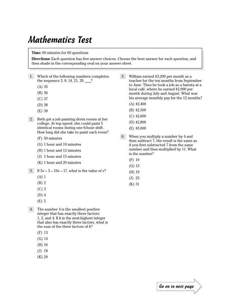 Act Math Test 1_merged | PDF | Area | Sat