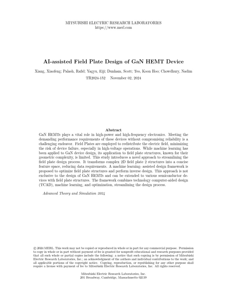 AI Assisted Field Plate Design of GaN HEMT Device | PDF | Field Effect ...