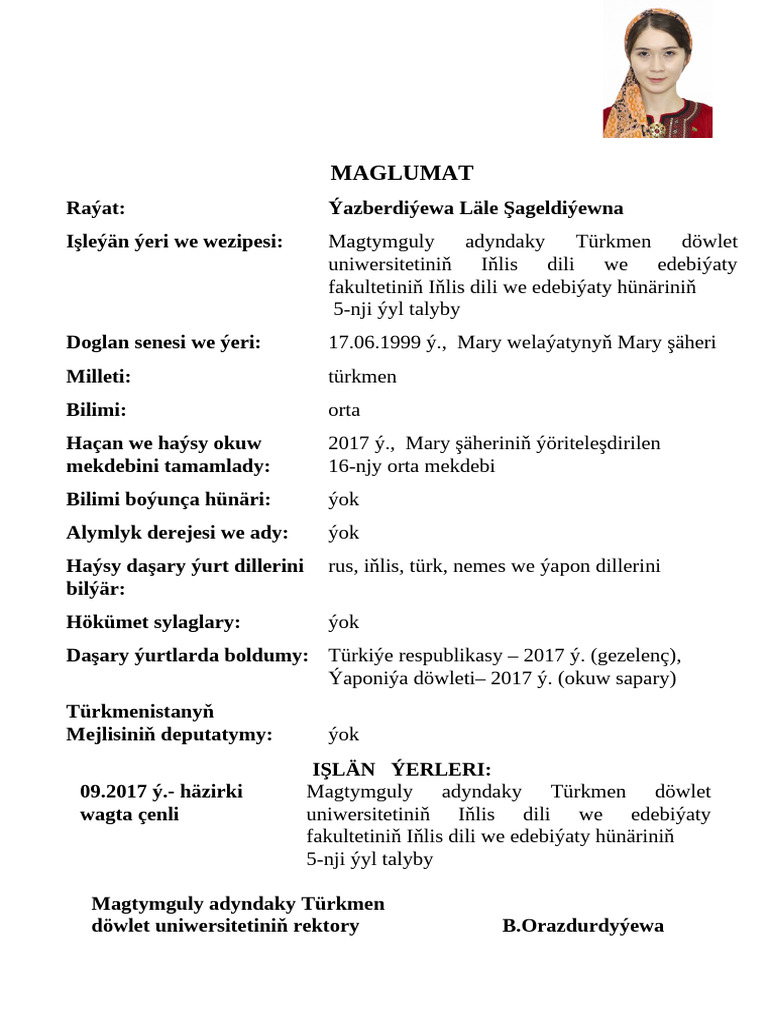 Ýazberdiyewa Lale | PDF