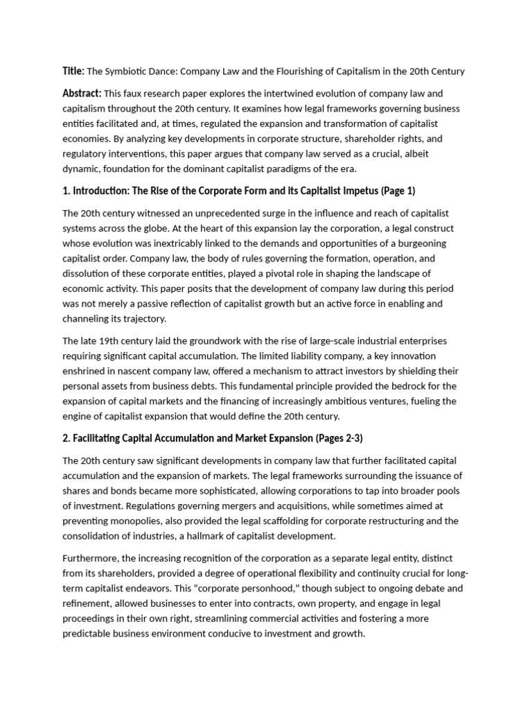 Company Law's Role in 20th-Century Capitalism | PDF | Capitalism ...