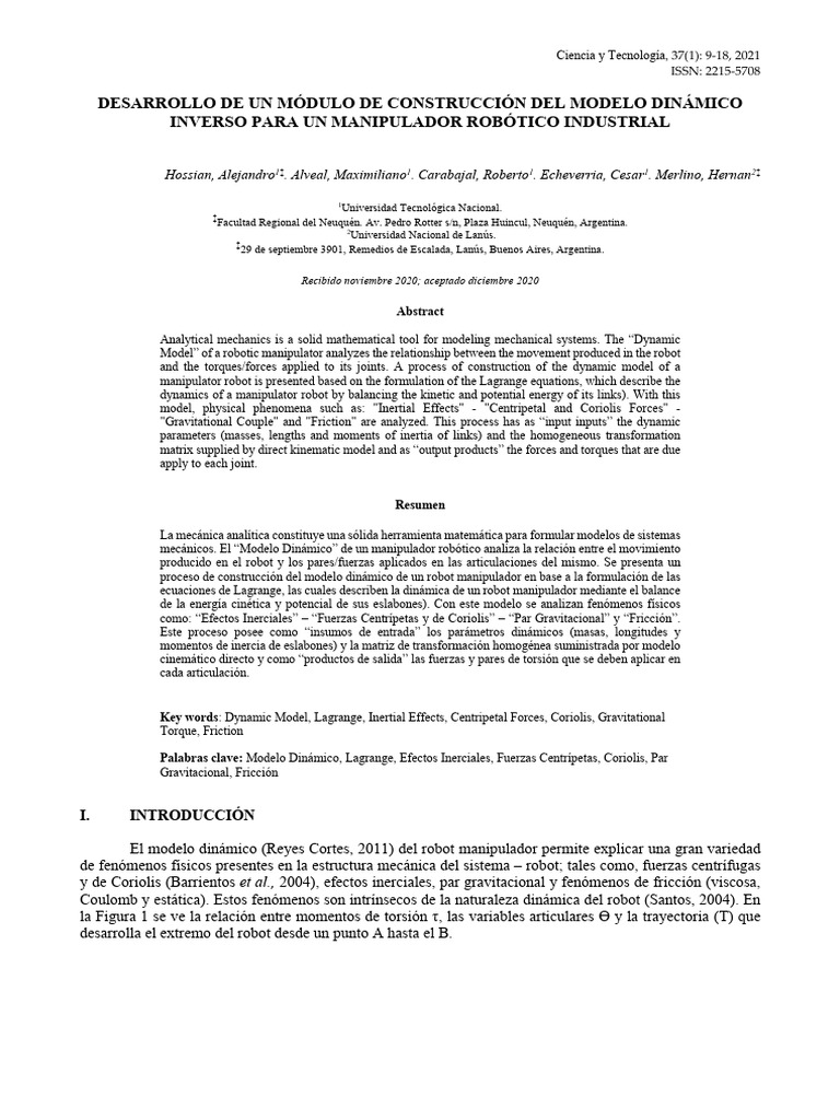 Modelo Dinamico | PDF | Mecanica clasica | Vector Euclidiano