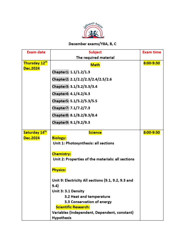 December Y8 | PDF