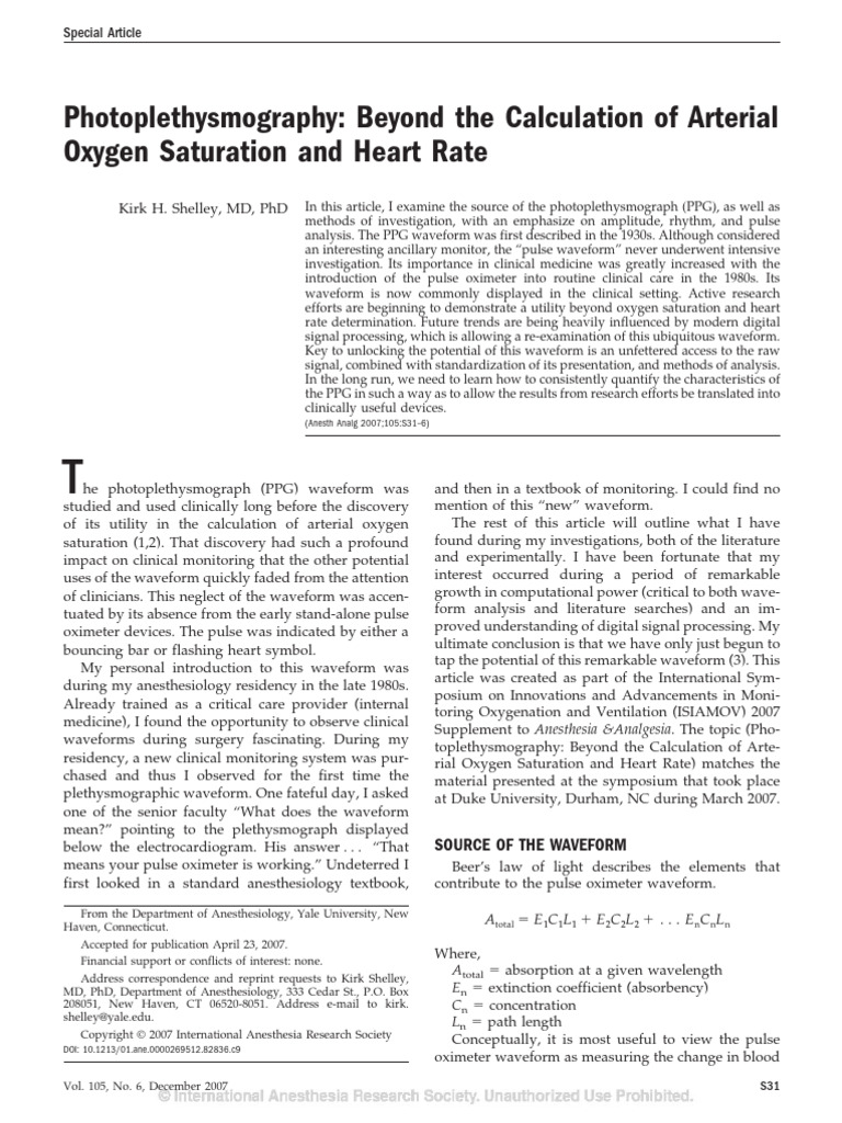Photoplethysmography: Beyond The Calculation of Arterial Oxygen ...