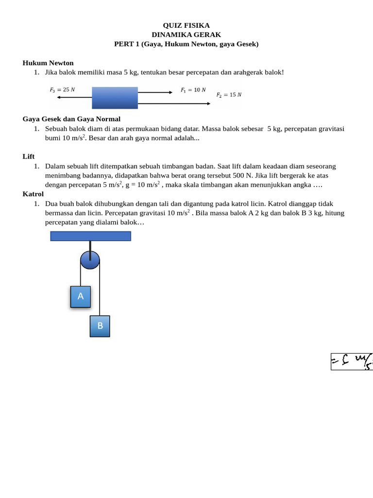 11. QUIZ FISIKA 4 (dinamika gerak) | PDF