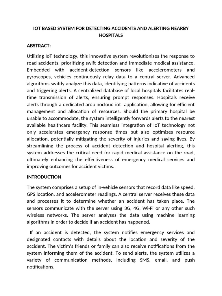 Iot Based System For Detecting Accidents And Alerting Nearby Hospitals