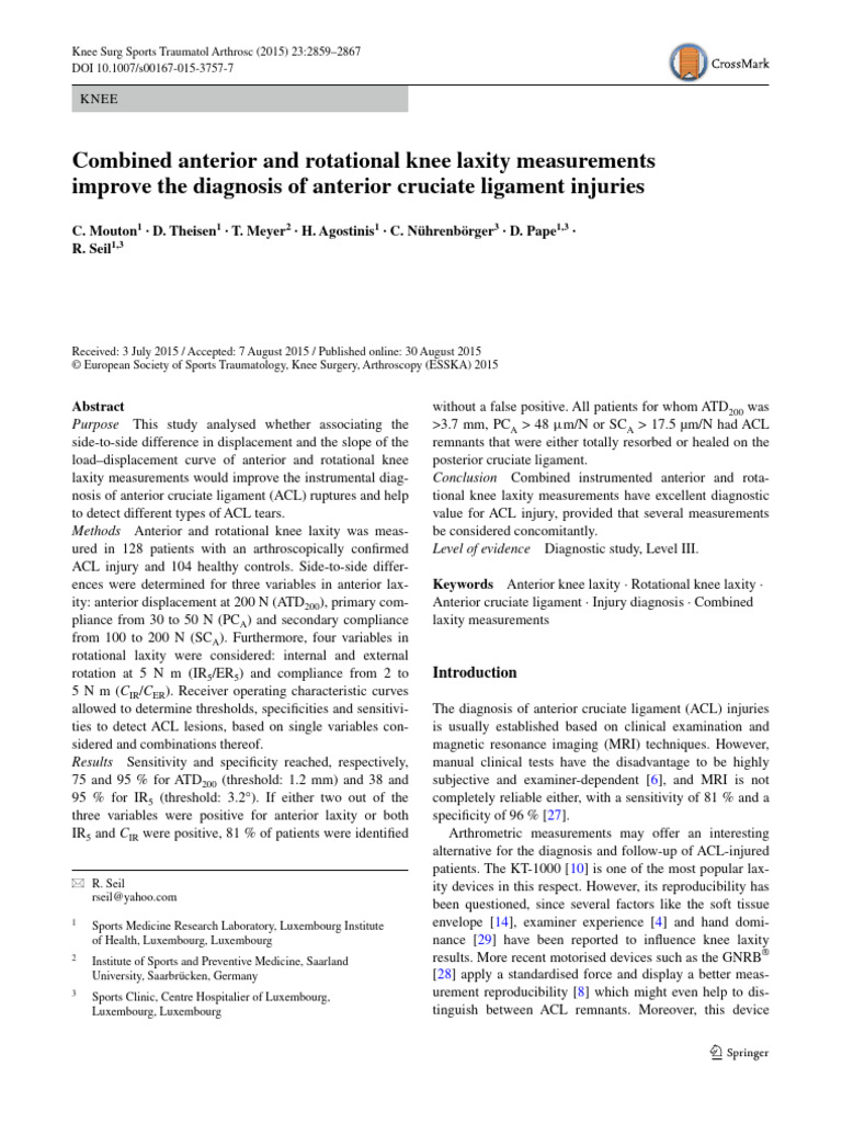 C Mouton Luxembourg 2015 Anterior Knee Laxity Measurement Comparison of ...