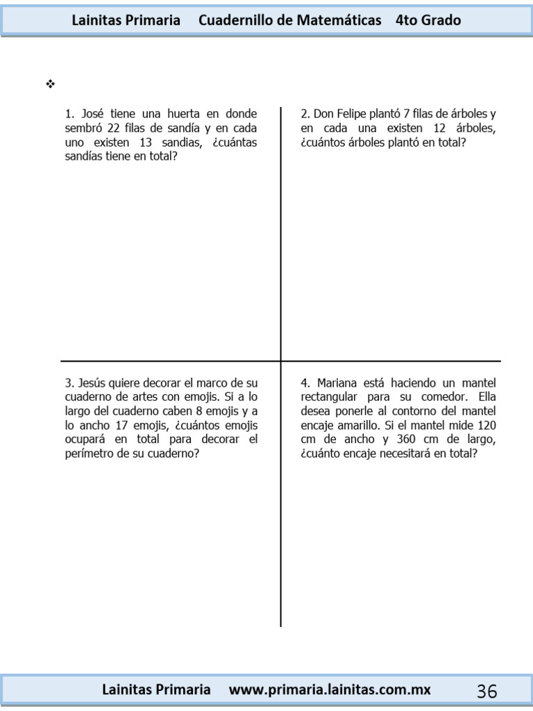 4to Grado - Cuadernillo de Matemáticas (2023-2024) - 37 | PDF