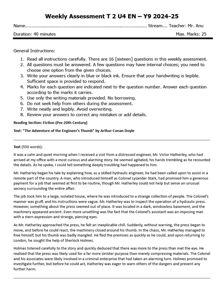 Weekly Assessment T 2 U4 EN | PDF