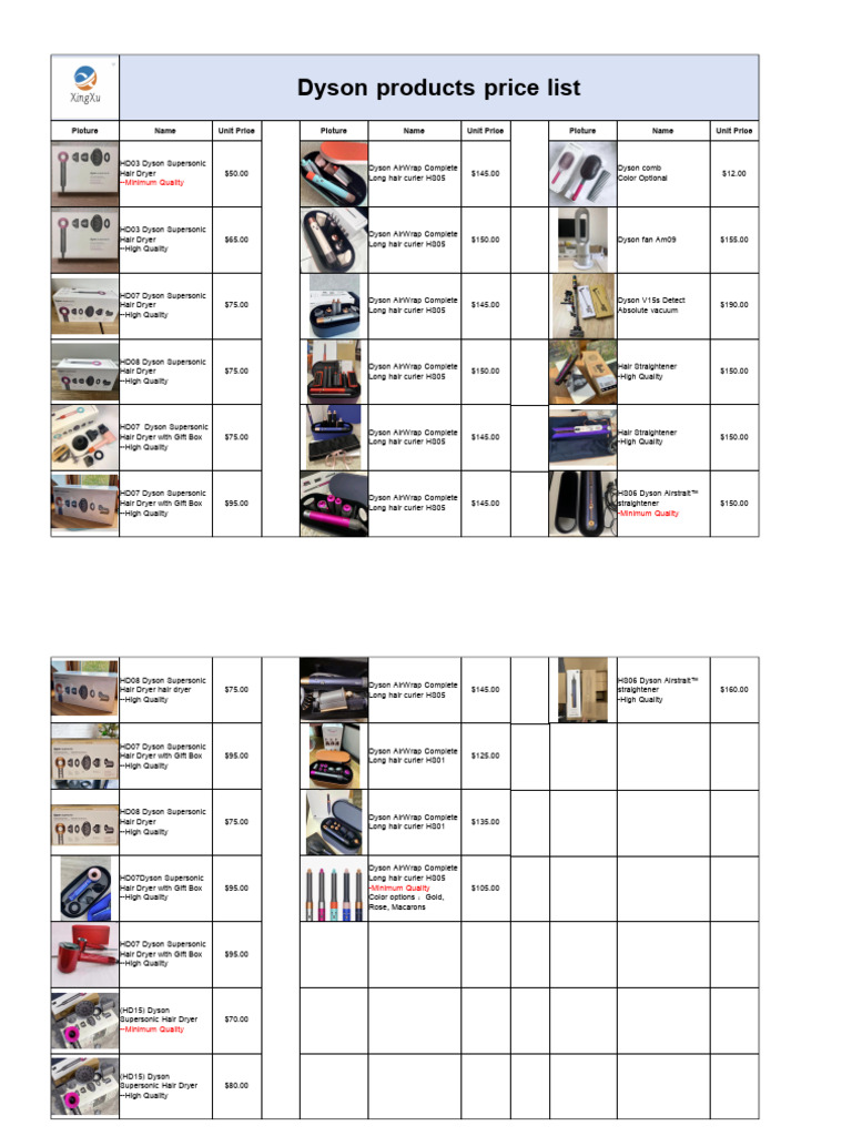 Dyson Products Price List Overview | PDF | Hairdressing