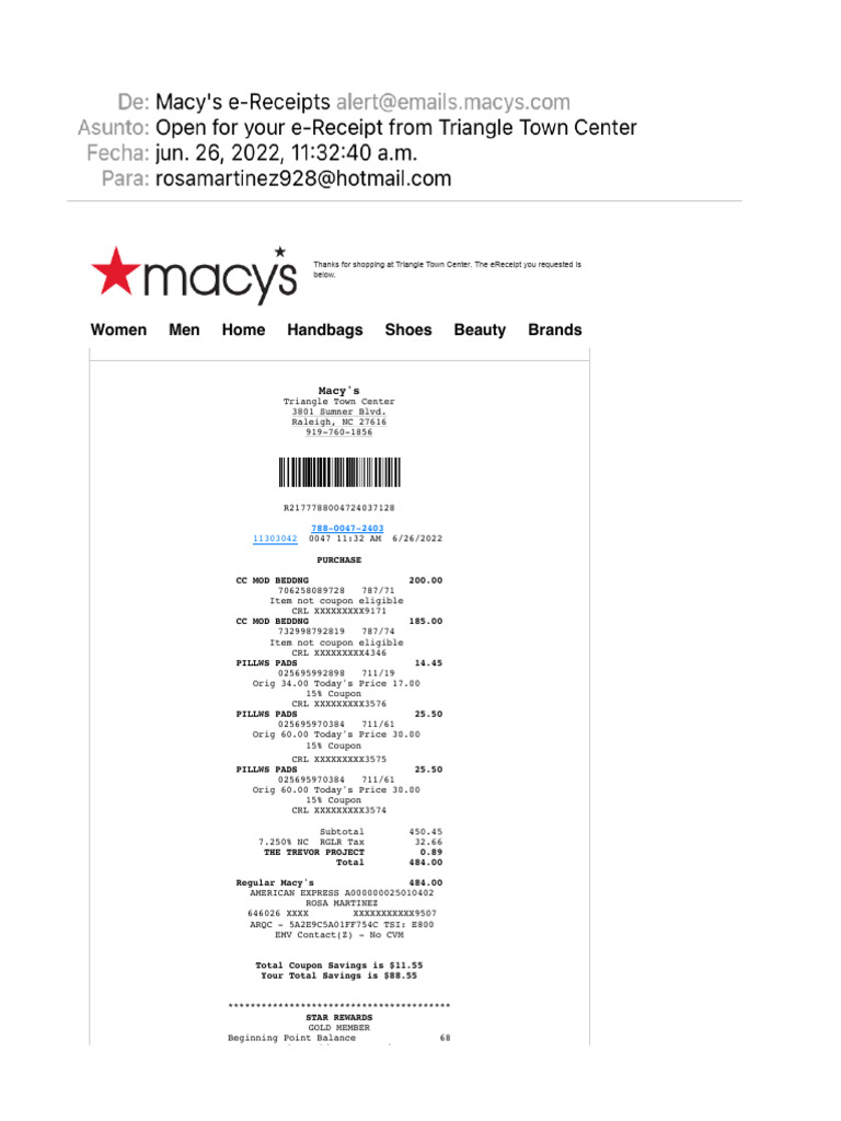 Macy's eReceipt from Triangle Town Center | PDF | Business