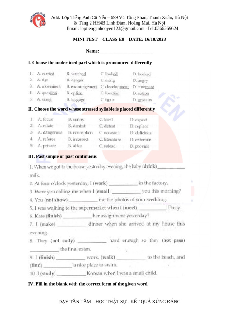 mẫu mini test | PDF