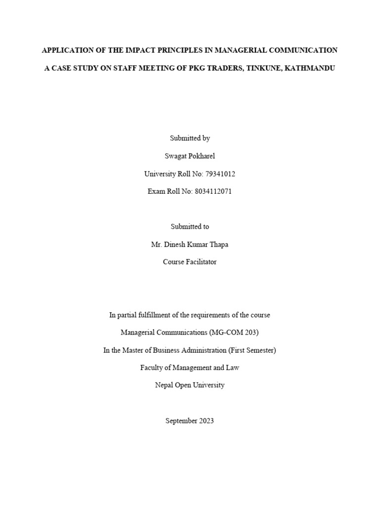 Application of The Impact Principles in Managerial Communication A Case ...