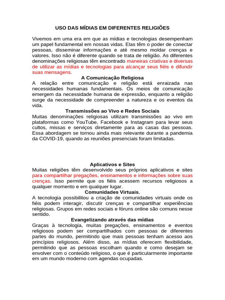 Uso Das Mídias em Diferentes Religiões 7c e 6c | PDF | Comunicação ...