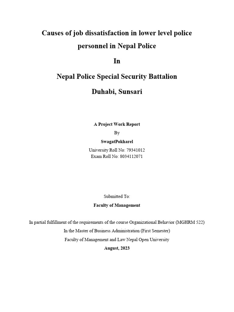 Job Dissatisfaction in Nepal Police Ranks | PDF | Job Satisfaction ...