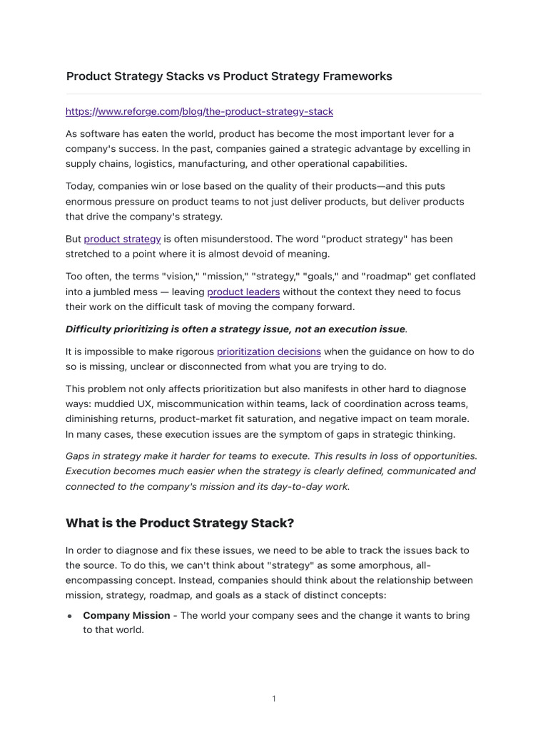 Product Strategy Stacks Vs Product Strategy Frameworks | PDF | Goal ...