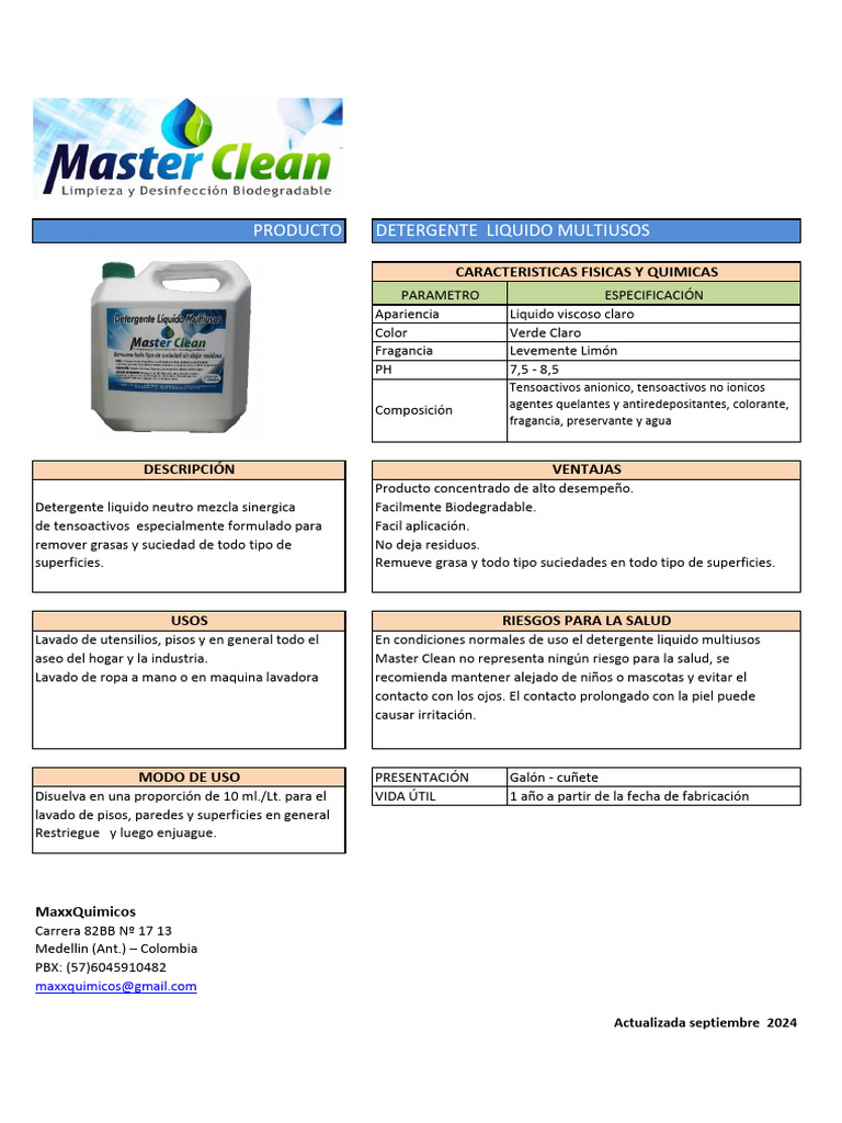 FT Detergente Liquido Multiusos Mclean | PDF | Detergente | Tensioactivo