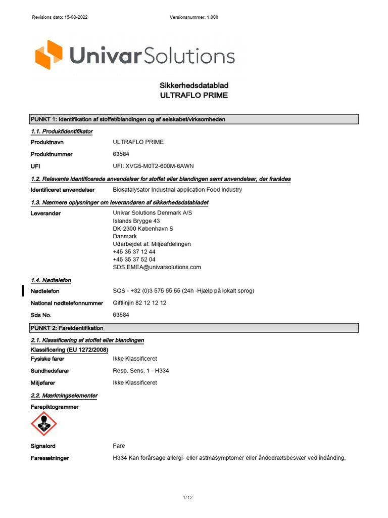 Ultraflo Prime SDS | PDF