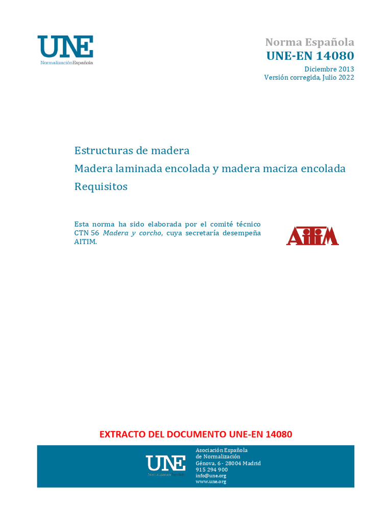 (Ex) Une-En 14080 2013 | PDF | Madera | Adhesivo