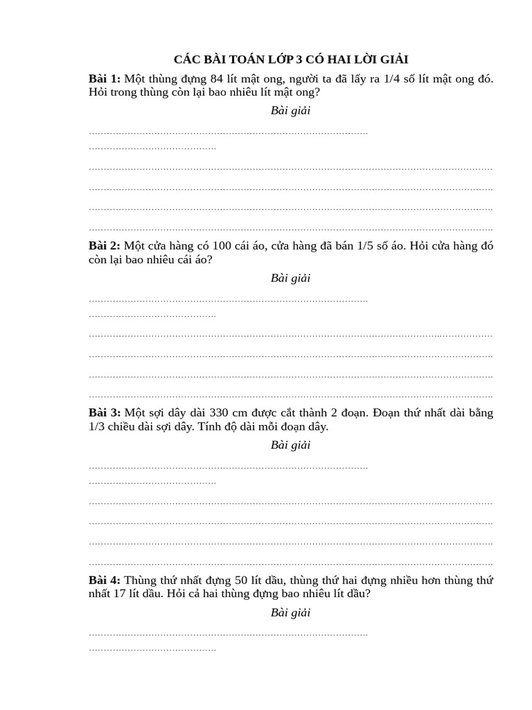 Các Bài Toán L P 3 Có Hai L I Gi I | PDF