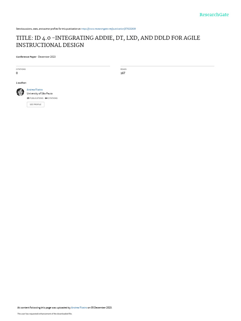 FullPaper ID4.0 IntegratingADDIE DT LXDandLLDLforagileinstructionaldesign | PDF | Instructional ...