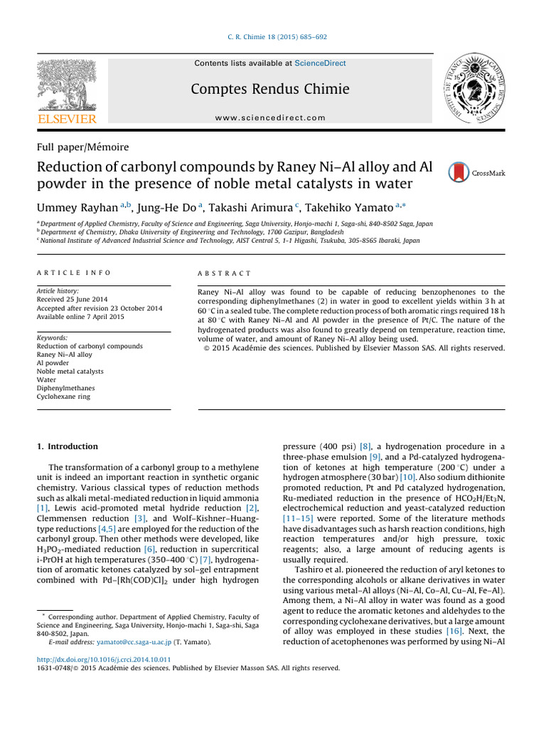 Reduction of carbonyl compounds by Raney Ni–Al alloy and A | PDF ...