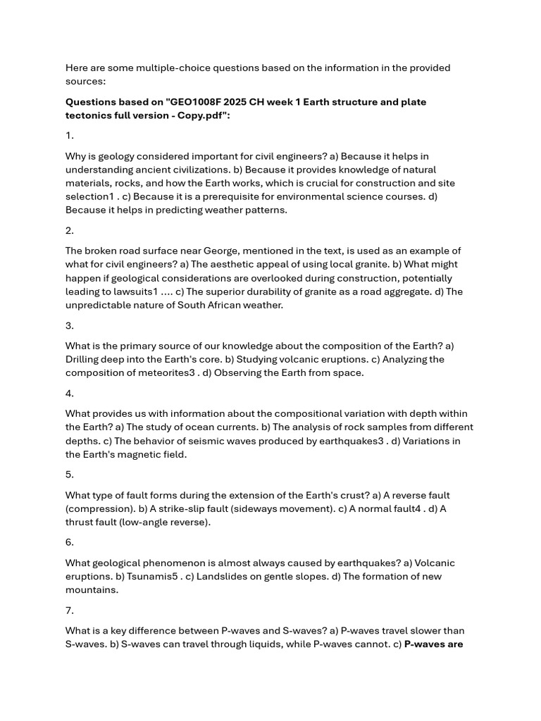 Multiple Choice Practice | PDF | Plate Tectonics | Clastic Rock