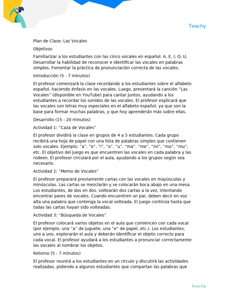 Generador de Plan de Clase - 30-3-2025 | PDF | Vocal | Escritura