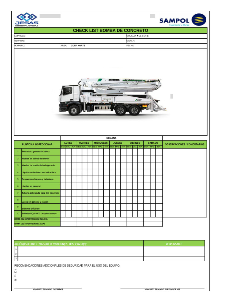 Check List Bomba de Concreto | PDF