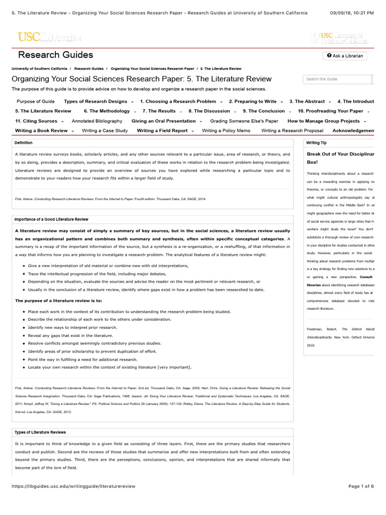 The Literature Review - Organizing Your Social Sciences Research Paper ...