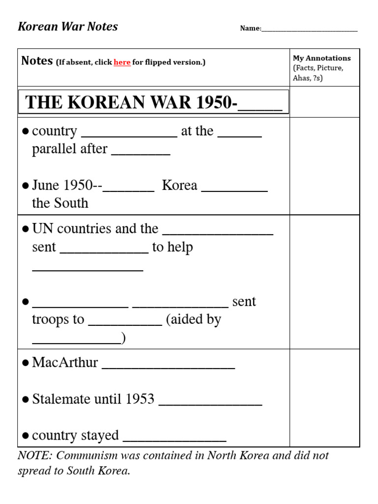Korean War Notes and Doc Worksheet 25 | PDF