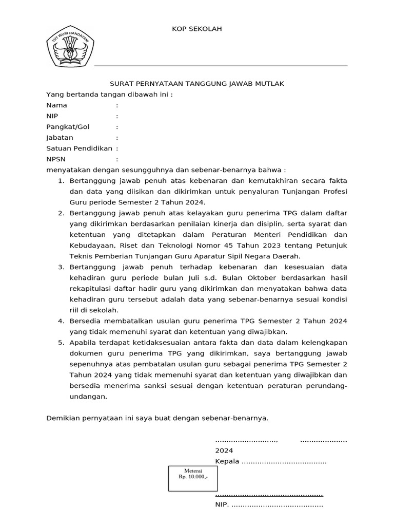 Format SPTJM TPG 2024 | PDF