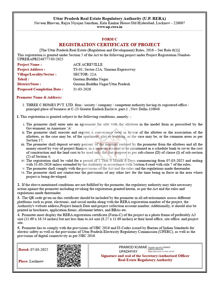 Rera Certificate - Acreville | PDF | Justice | Crime & Violence