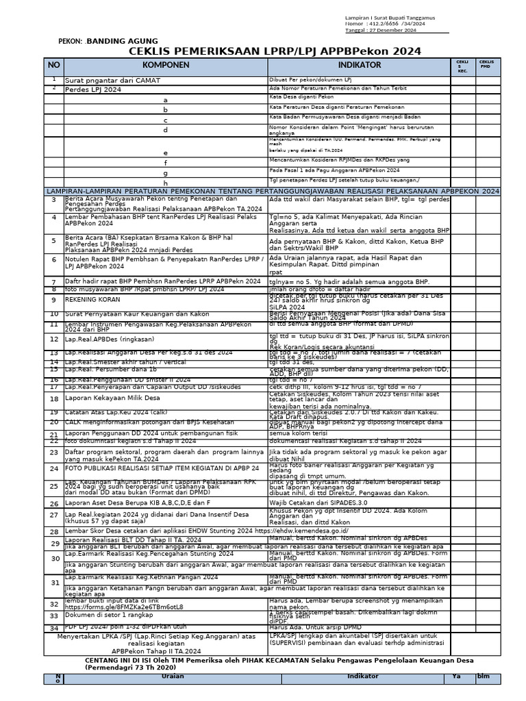 Ceklis LPJ 2024 | PDF