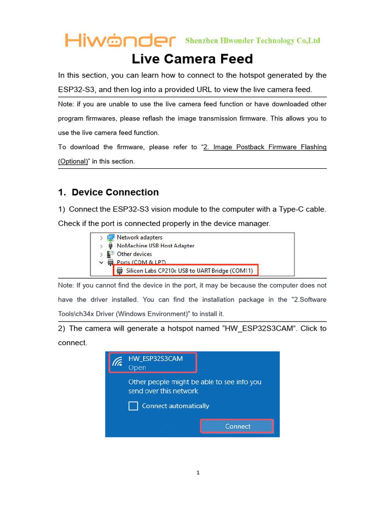 ESP32-S3 Live Camera Feed Setup Guide | PDF