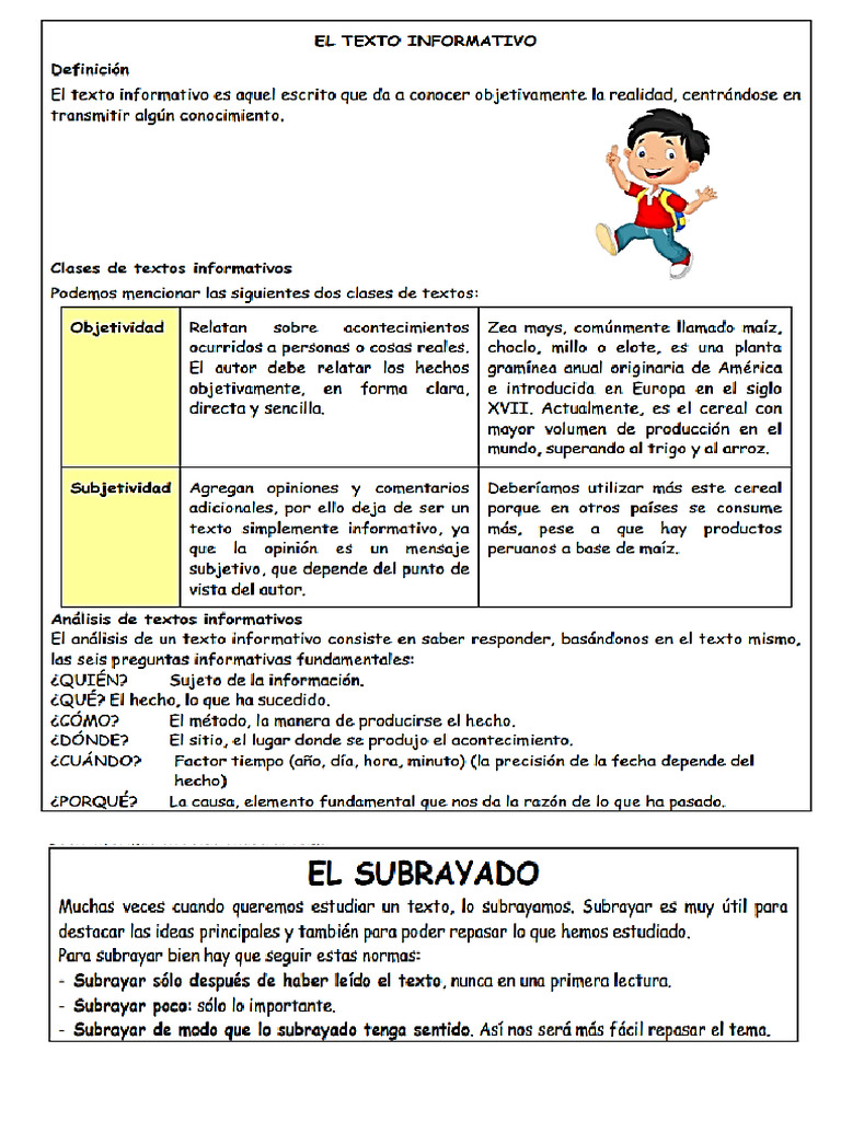 Texto Informativo El Subrayado | PDF