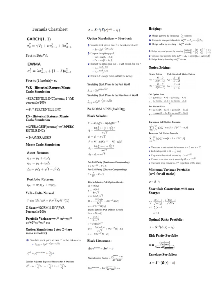 Formula Cheatsheet | PDF